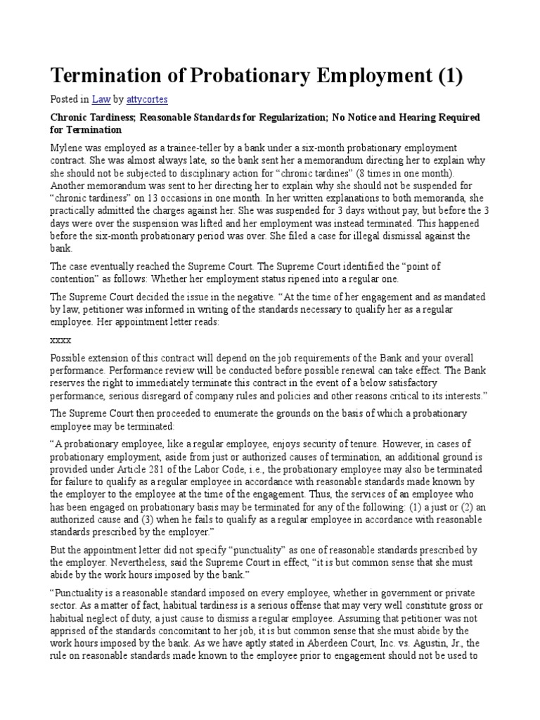 Termination of Probationary Employment | PDF | Employment | Public Sphere