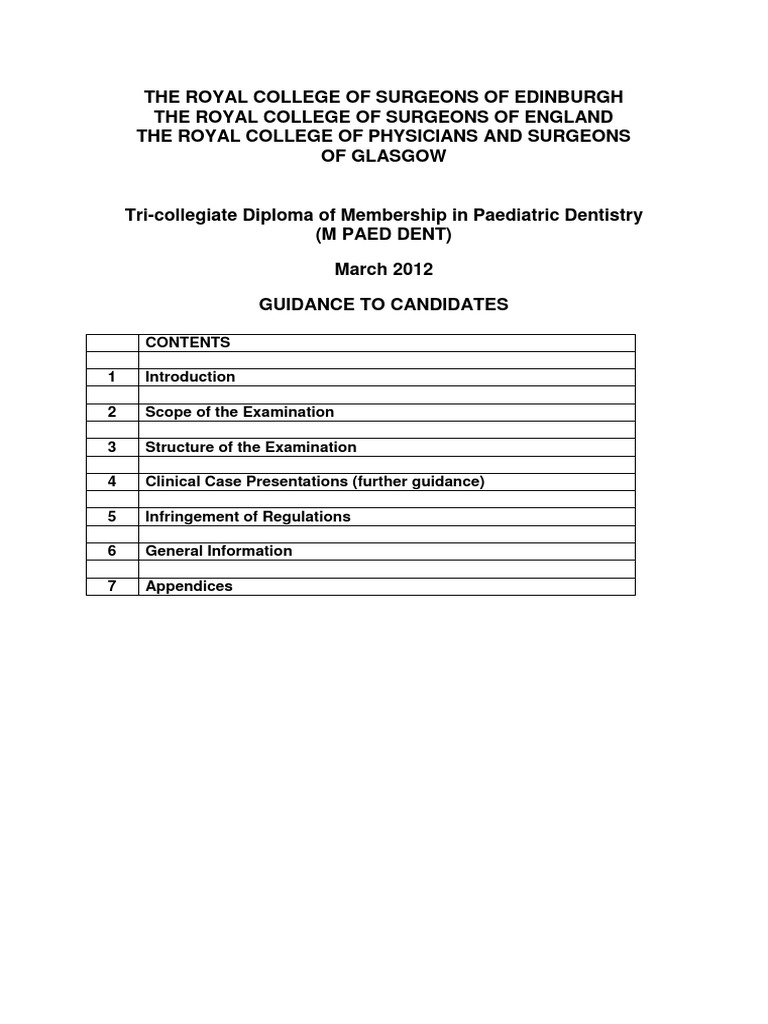 Tri-Coll M Paed Dent - Guide To Candidates | Download Free PDF | Test ...