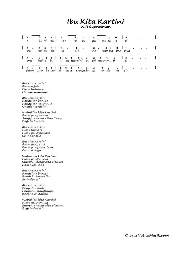 Notasi Angka Lagu Ibu Kita Kartini PDF | PDF | Ilmu Sosial | Agama & Spiritualitas