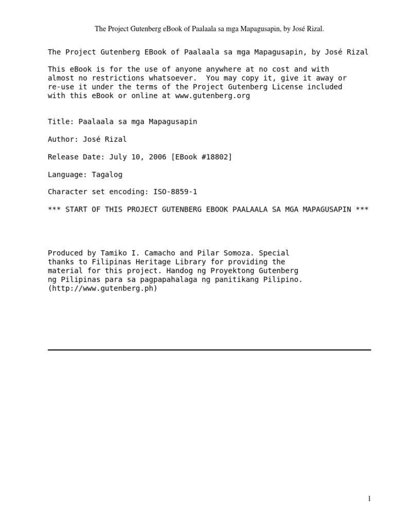 Paalaala Sa Mga Mapagusapin by Rizal, José, 1861-1896 | PDF