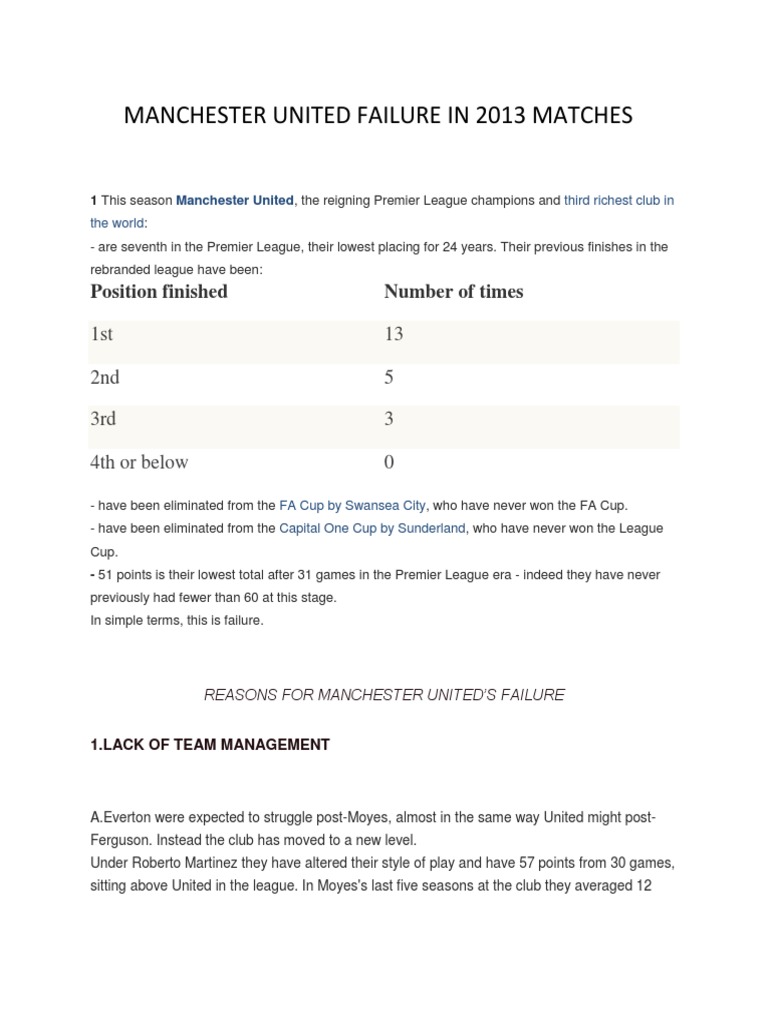 Manchester United Failure in 2013 Matches | PDF | Manchester United F.C ...