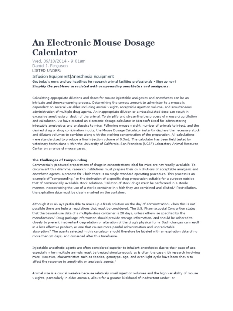 An Electronic Mouse Dosage Calculator | PDF | Prescription Drugs ...
