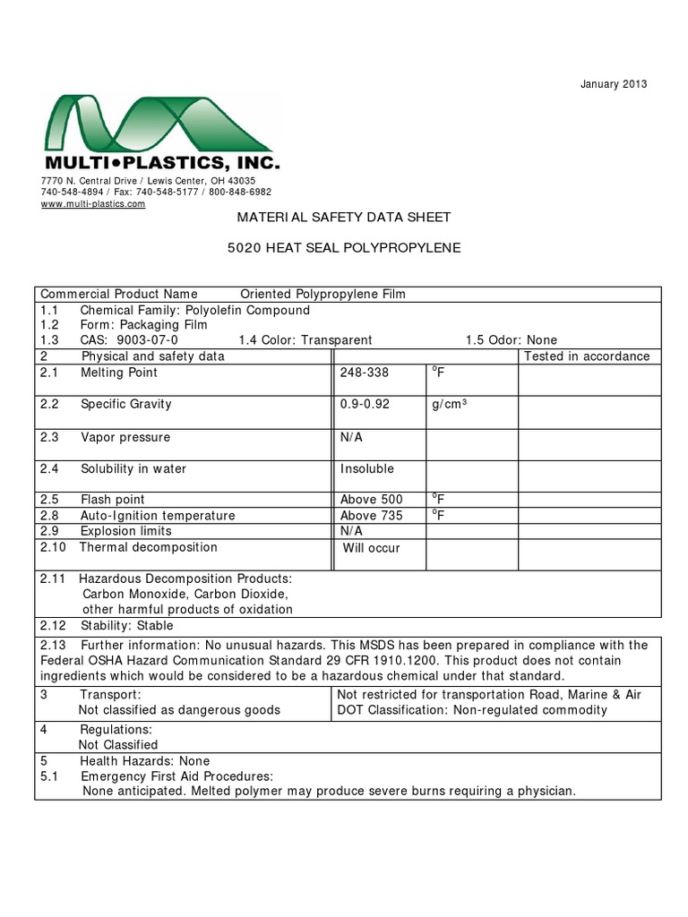 Msds Plastic | PDF | Dangerous Goods | Physical Sciences