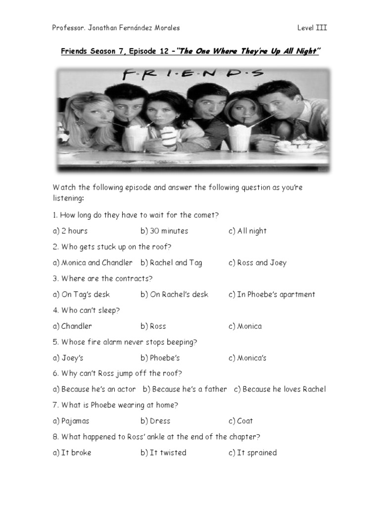 Friends Season 7, Episode 12 Worksheet | PDF