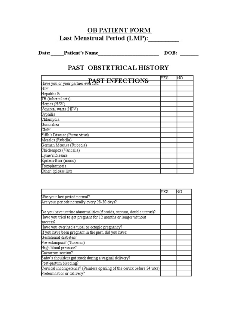 OB Form | PDF | Fertility | Menstrual Cycle