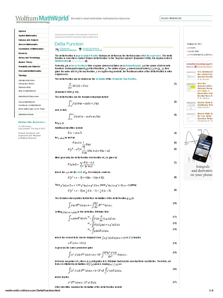 Delta Function - From Wolfram MathWorld | PDF | Generalized Function ...