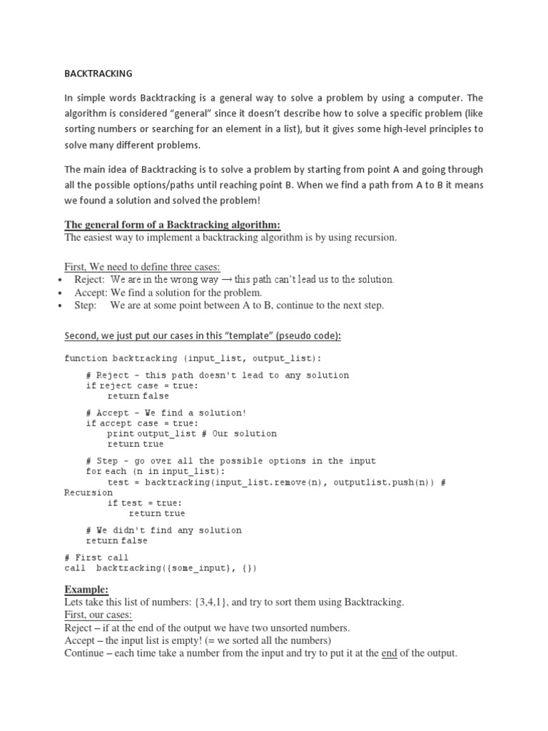 Backtracking Concept | PDF | Computer Science | Algorithms Backtracking Concept | PDF | Computer Science | Algorithms