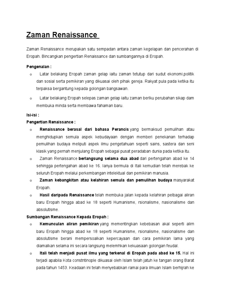 Zaman Renaissance | PDF