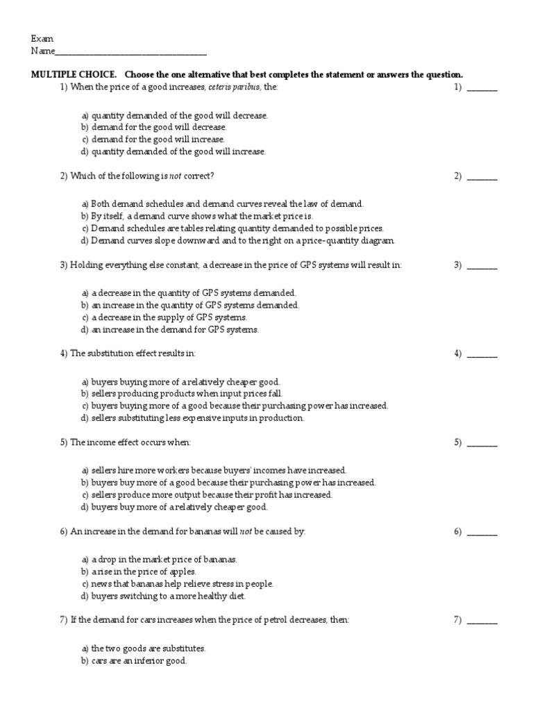 Economics Exam: Demand and Supply Concepts | PDF | Economic Surplus ...