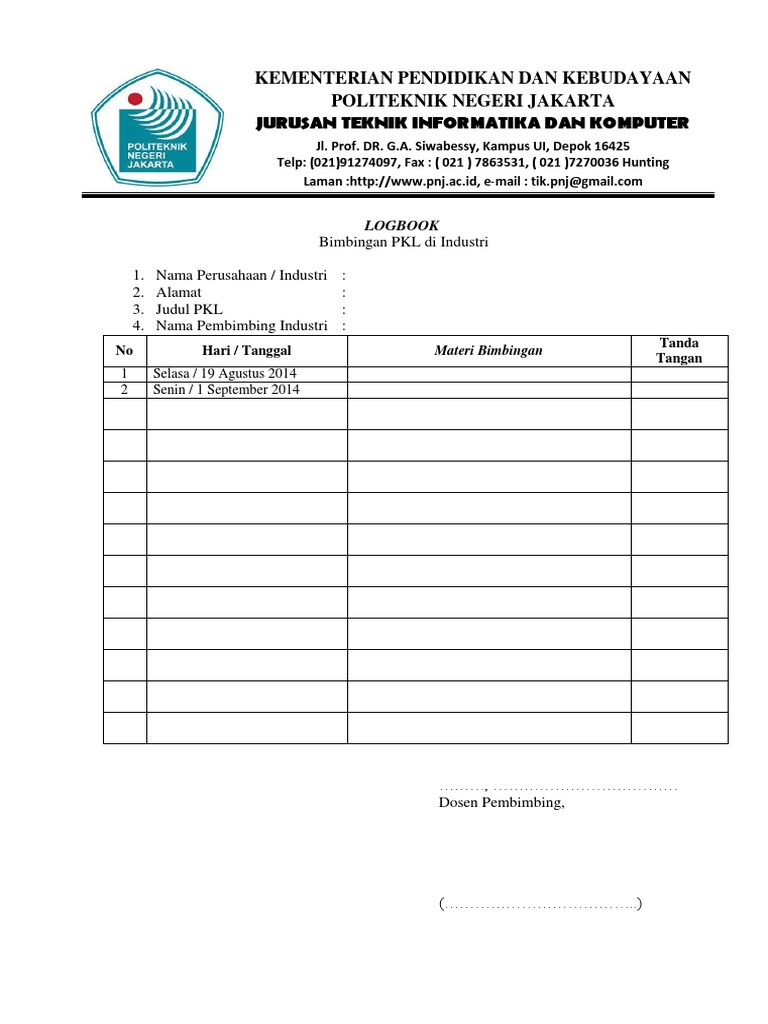 Contoh Logbook PKL | PDF