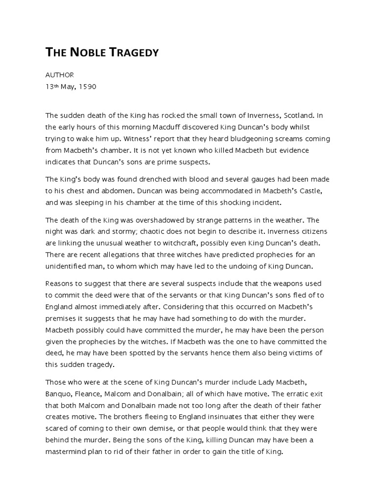 Newspaper Article - The Death of King Duncan | PDF | Macbeth ...