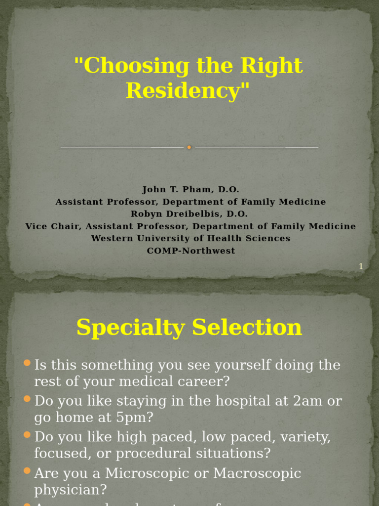 Choosing Residency | PDF | Residency (Medicine) | Health Care