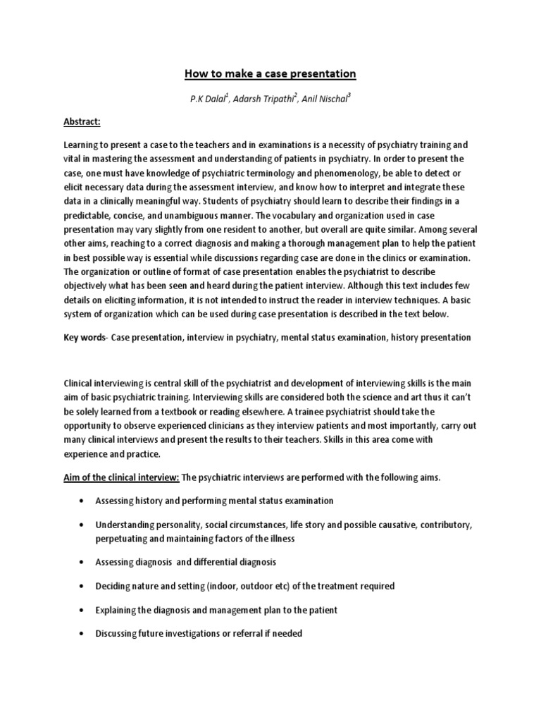 Case Presentation Style | PDF | Psychiatry | Medical Diagnosis