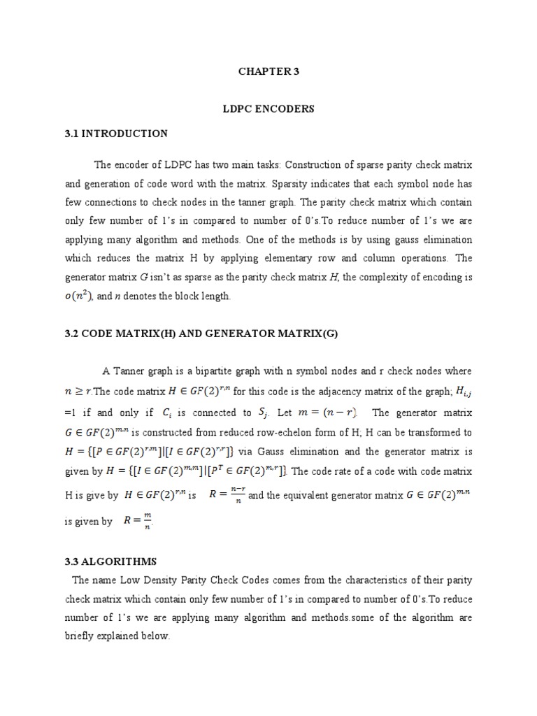 Chapter 3 LDPC Encoders 3.1 Introduction The Encoder of LDPC | PDF | Low Density Parity Check ...