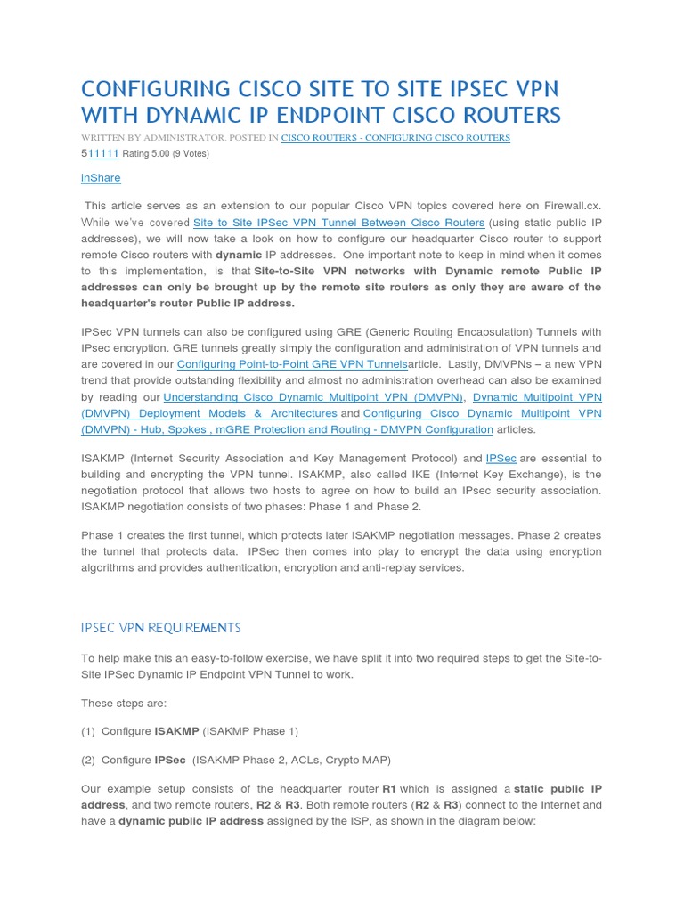 Configuring Cisco Site To Site Ipsec VPN With Dynamic Ip Endpoint Cisco Routers | PDF | Virtual ...