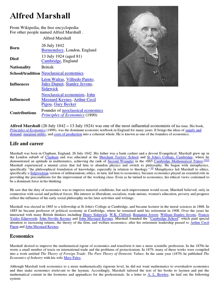 Alfred Marshall | PDF | Economics | Philosophical Theories