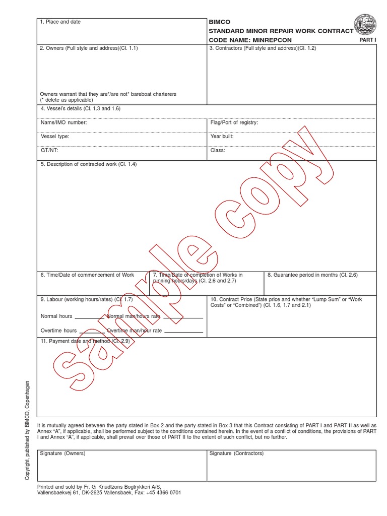 BIMCO Standard Minor Repair Work Contract | PDF | Government ...