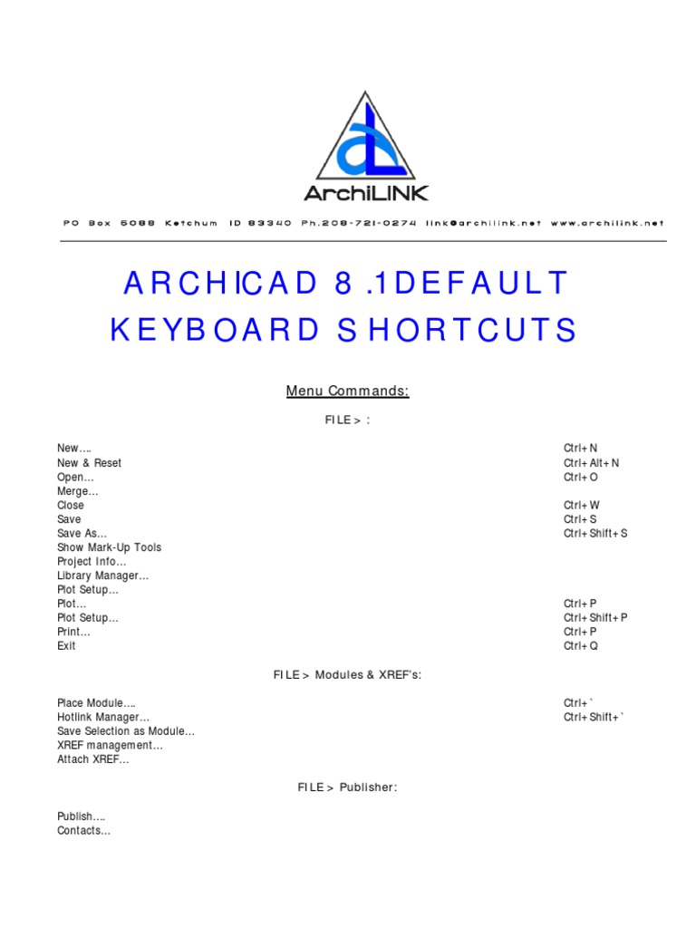Archicad 81 Keyboard Shortcuts | PDF | 3 D Computer Graphics | 3 D Modeling