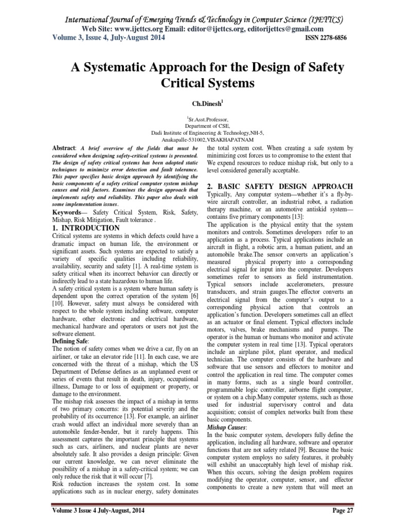 A Systematic Approach For The Design of Safety Critical Systems ...