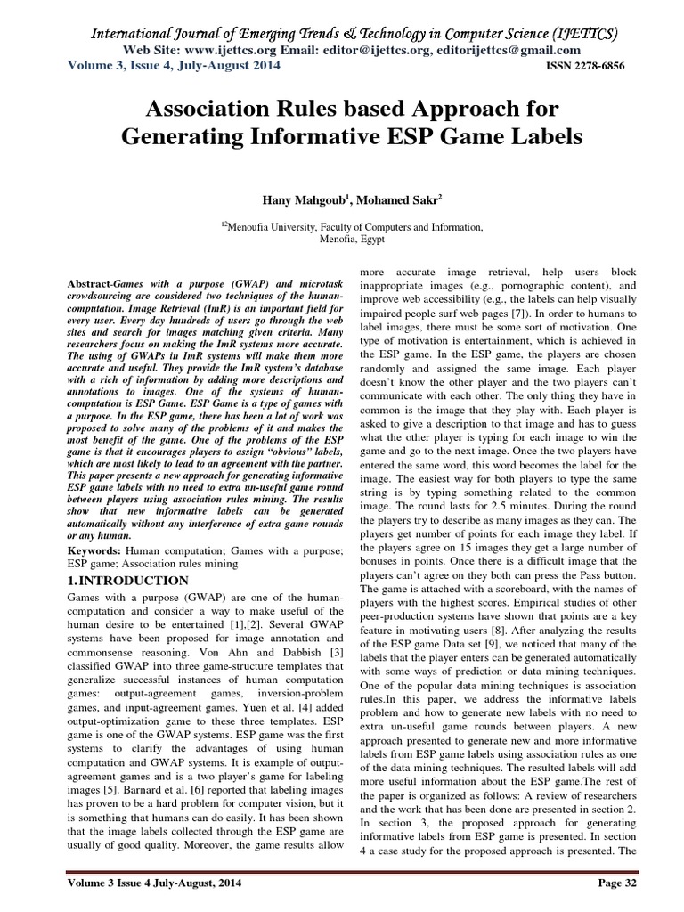 Association Rules Based Approach For Generating Informative ESP Game ...
