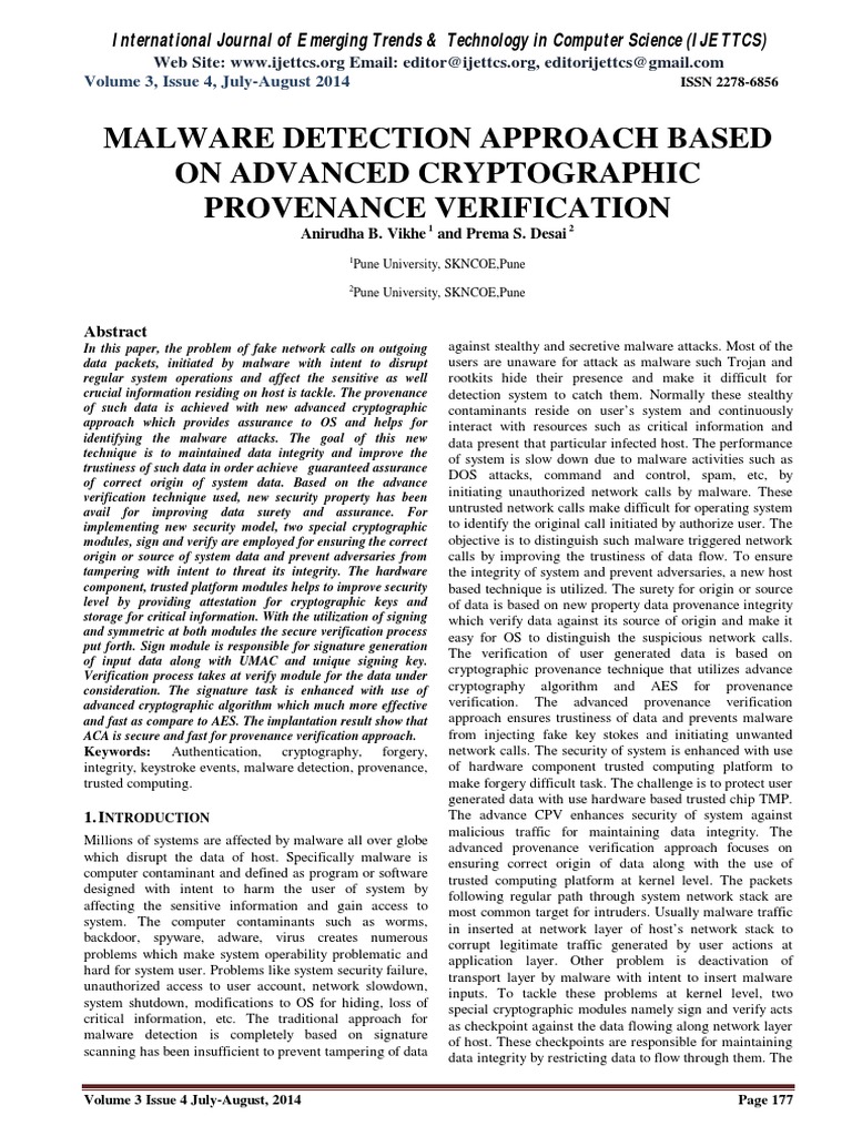 Malware Detection Approach Based On Advanced Cryptographic Provenance ...