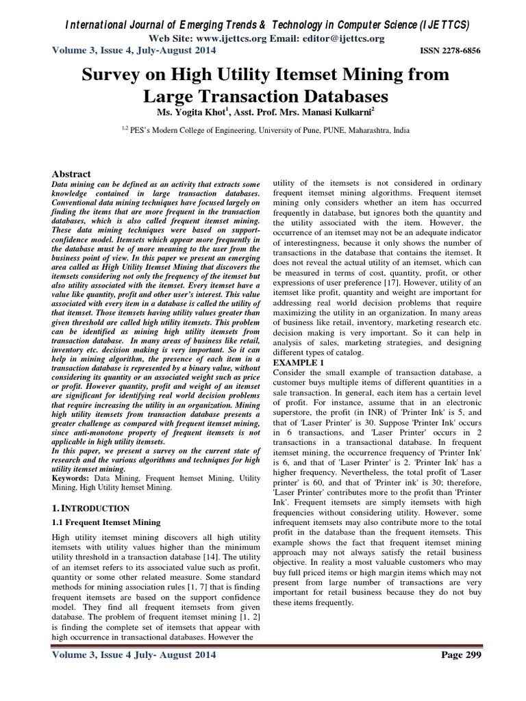 Survey On High Utility Itemset Mining From Large Transaction Databases | PDF | Data | Computer Data