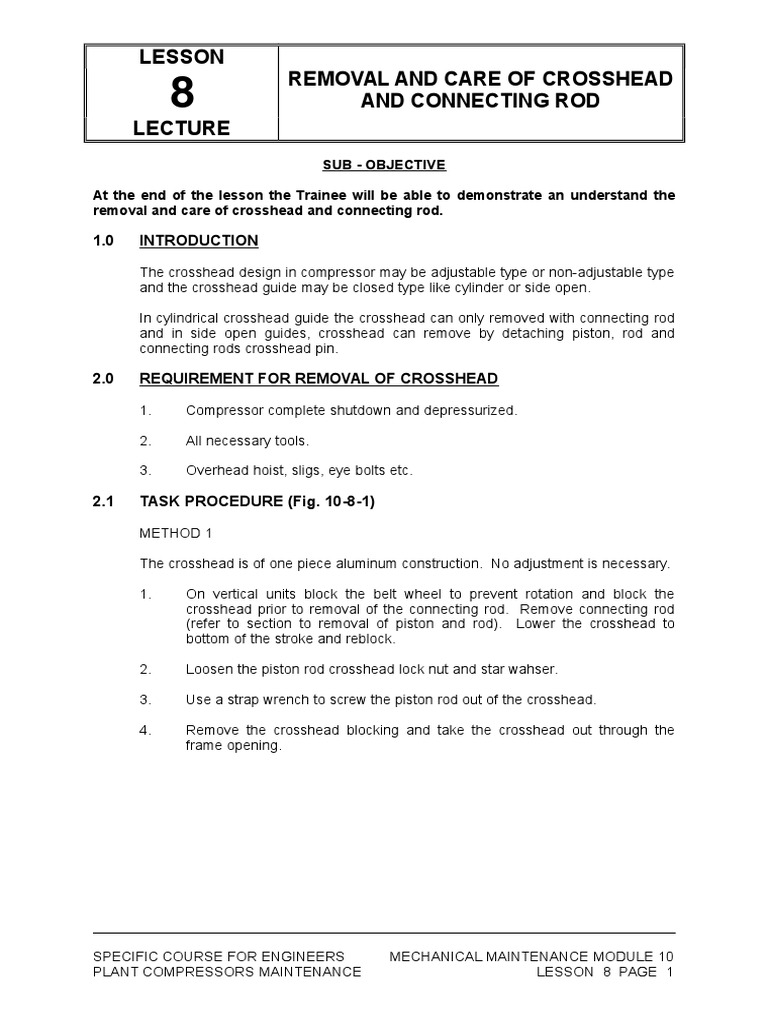 Removal, Inspection, and Reassembly of Crossheads and Connecting Rods ...