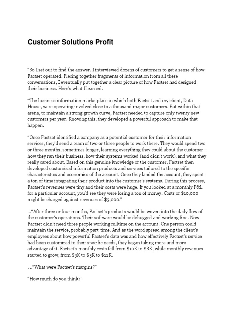 Customer Solutions Model | PDF | Investor | Fact Set