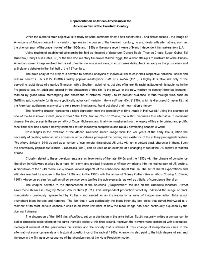 Representation of African Americans in The American Film of The ...
