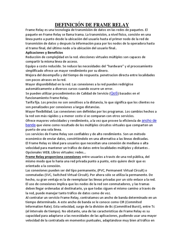 Definición de Frame Relay | PDF | Red Telefónica Conmutada | Wifi