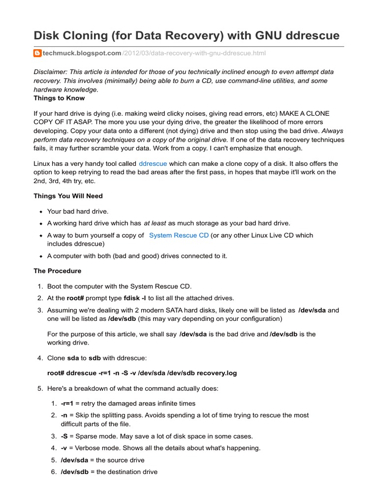 Disk Cloning For Data Recovery With GNU Ddrescue PDF | PDF | Hard Disk Drive | Computer File