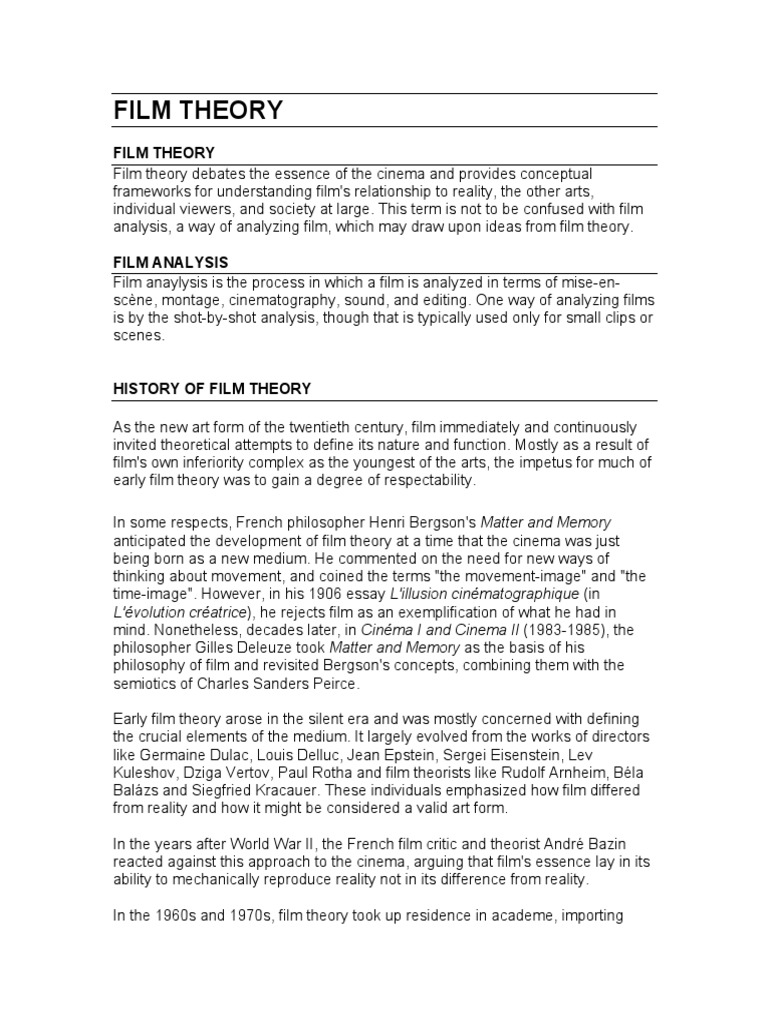 Imp Film Theories | PDF | Film Theory | Philosophical Movements