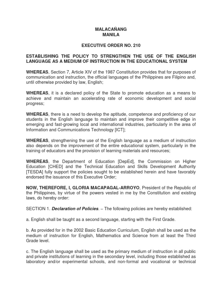 Executive Order 210 | PDF | Higher Education | Secondary Education