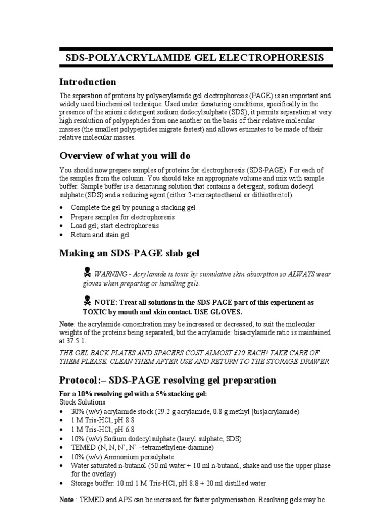 Sds-Polyacrylamide Gel Electrophoresis Introduction | PDF | Gel ...