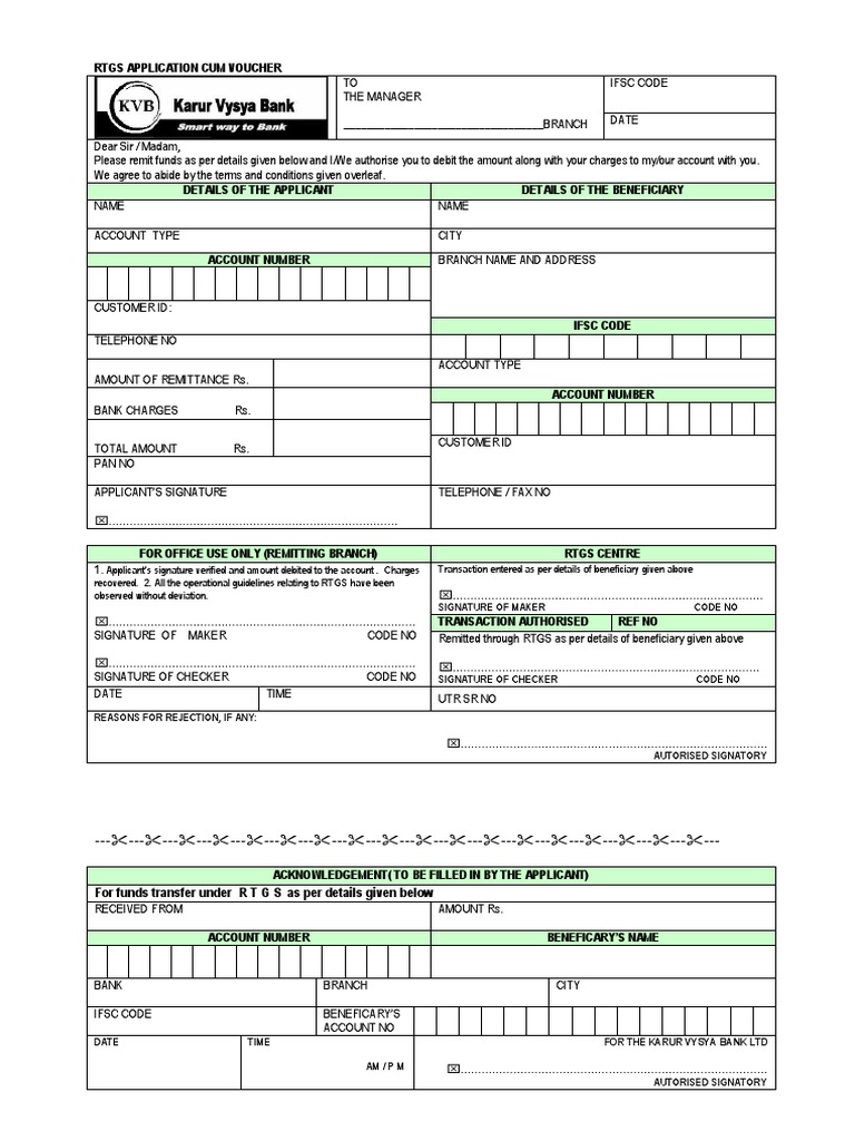 KVB RTGS Challan | PDF | Debit Card | Banks