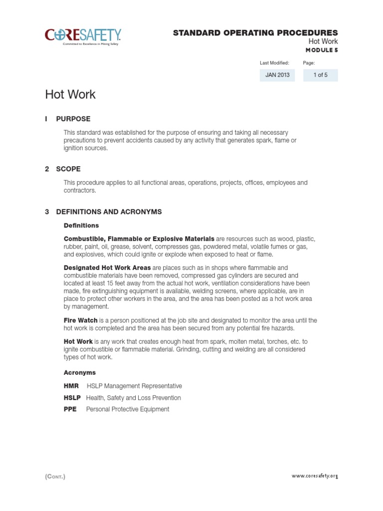 Hot Work: Standard Operating Procedures | PDF | Welding | Construction