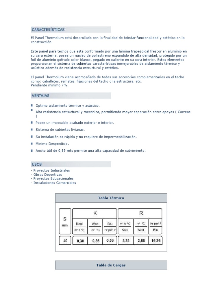 Techo Insulado de Aluminio Thermolum | PDF
