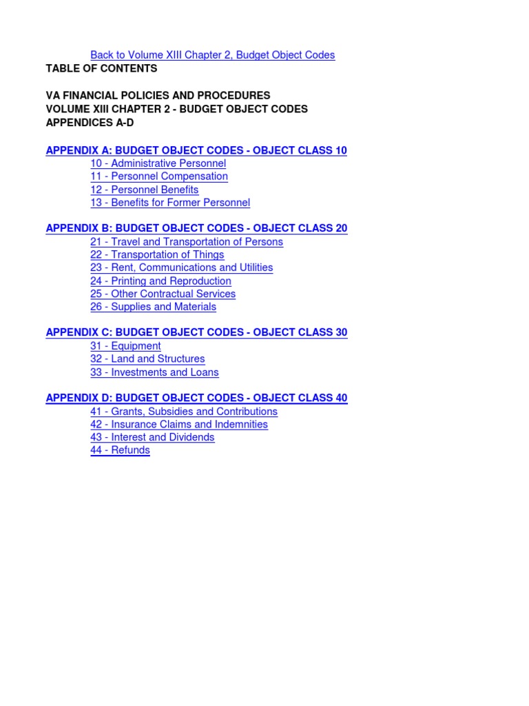VA Budget Object Codes Overview | PDF | Employee Benefits | Employment