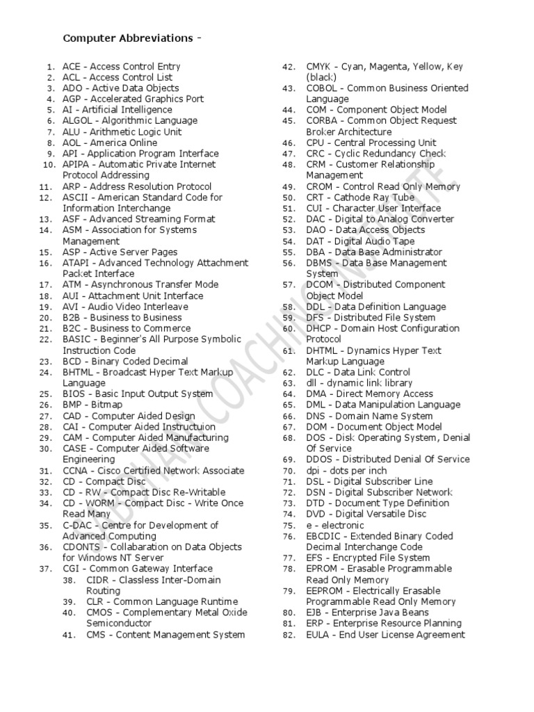 Computer Abbreviations | PDF | Communications Protocols | Computer Network