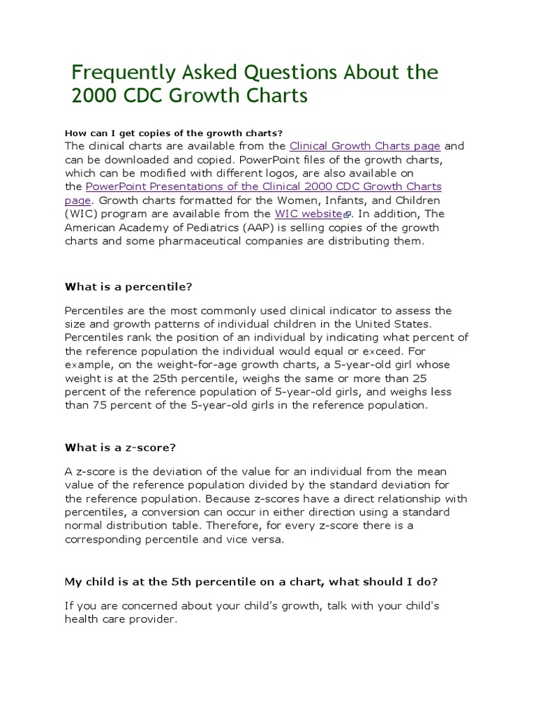 Frequently Asked Questions About The 2000 CDC Growth Charts | PDF ...