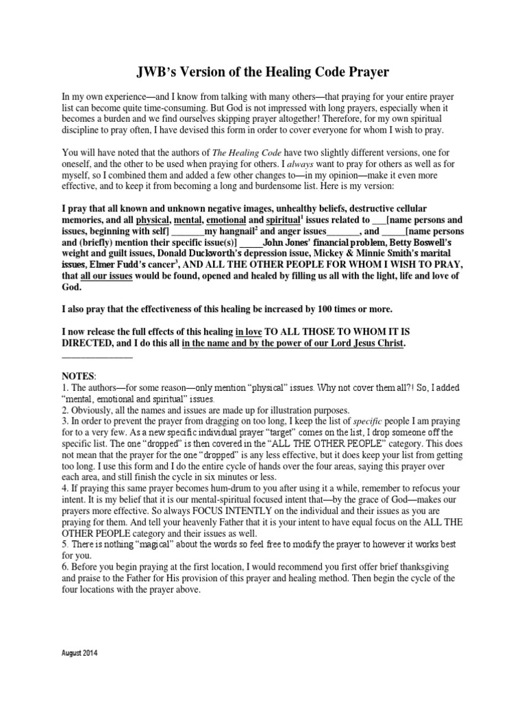 Healing Code Prayer Example | PDF | Prayer | Religious Belief And Doctrine