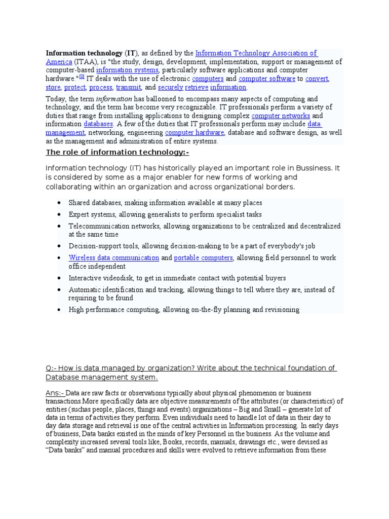 Information Technology (IT), As Defined by The Information Technology ...