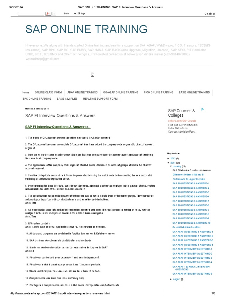 Sap Online Training - Sap Fi Interview Questions & Answers | PDF ...