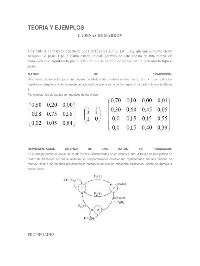 Cadenas de Markov TEORIA Y EJEMPLOS | PDF | Matriz (Matemáticas ...