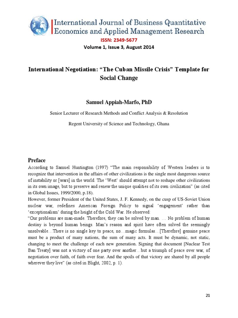 International Negotiation The Cuban Missile Crisis Template For Social ...