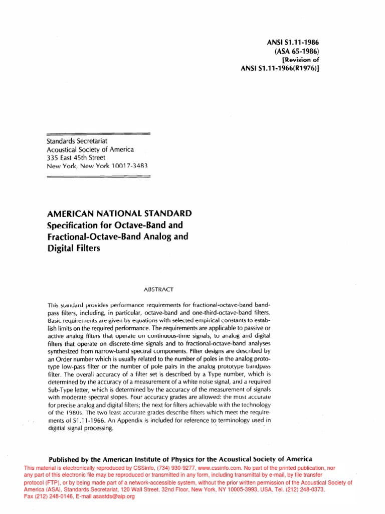 Ansi S1.11-1986 (Asa 65-1986) | PDF | Bandwidth (Signal Processing ...