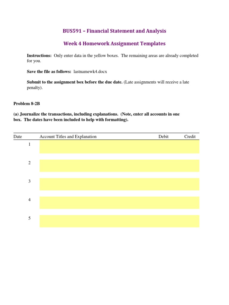 BUS 591 Week 4 Template 2013 | PDF | Debits And Credits | Depreciation