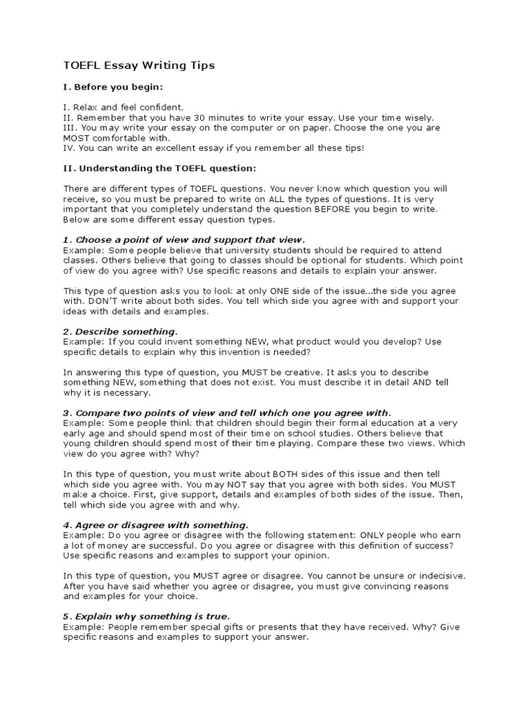TOEFL Essay Writing Tips | Essays | Linguistics