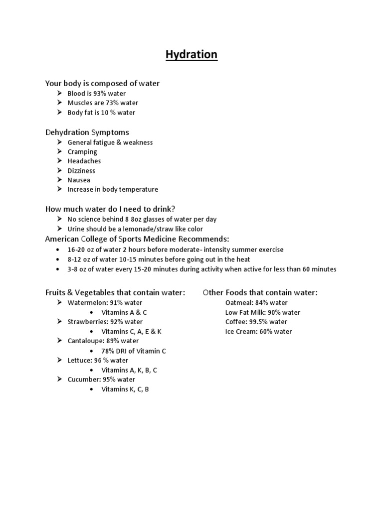 Hydration Fact Sheet | PDF