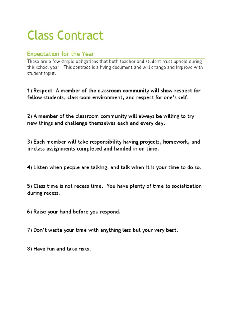 Classroom Contract for Student Success | PDF